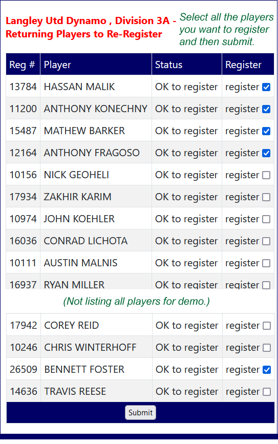 HOW TO REGISTER RETURNING PLAYERS